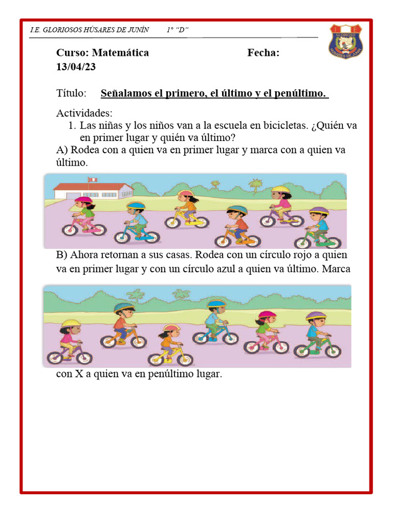 Actividades de Primero y Último para Niños | PDF