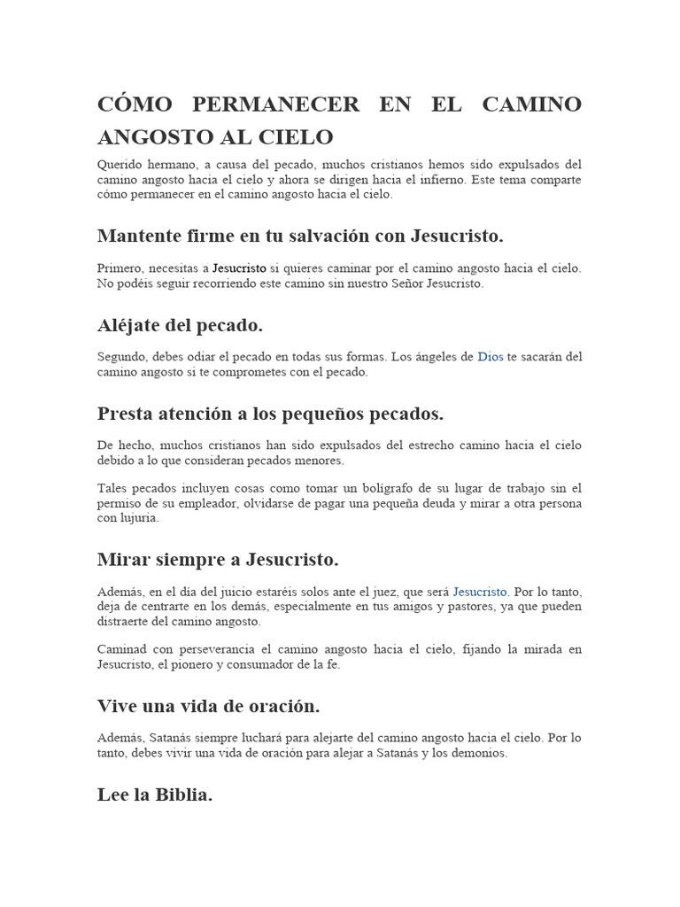 Cómo Permanecer en el Camino Angosto | PDF | Pecado | Cielo