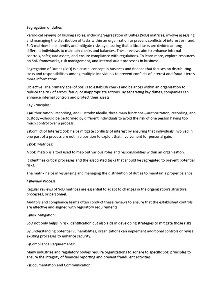 Segregation of duties | PDF | Audit | Risk
