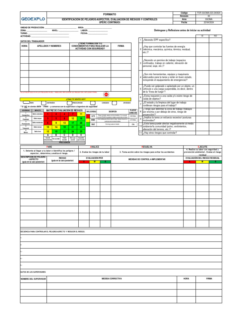 FOR-SSOMA-023-240020 IPERC Continuo | PDF