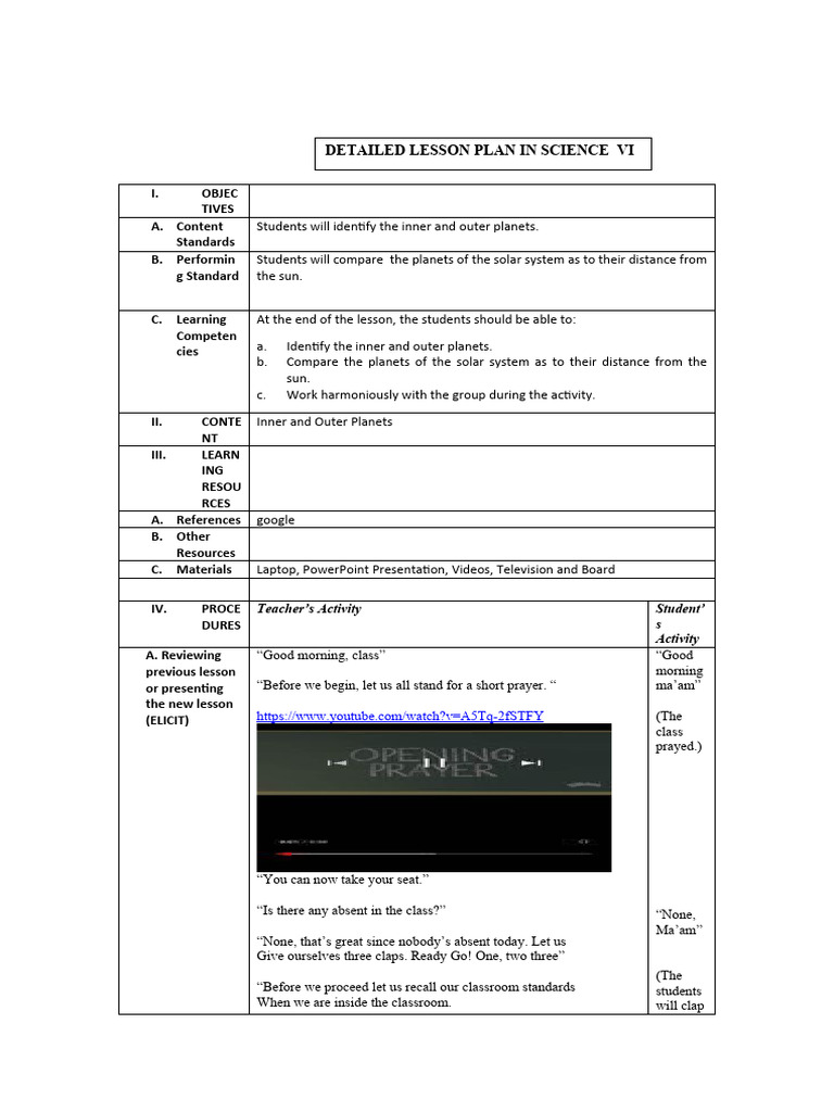 Lesson Plan: Inner and Outer Planets | PDF | Planets | Solar System