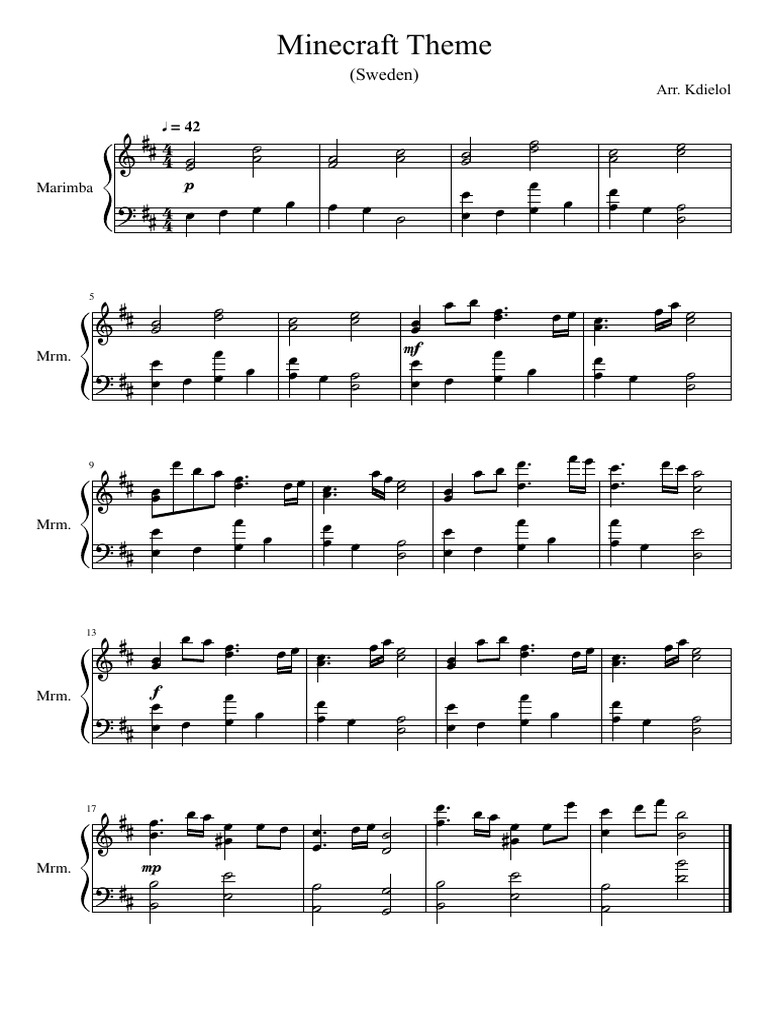 Minecraft Theme Sheet Music for Marimba | PDF