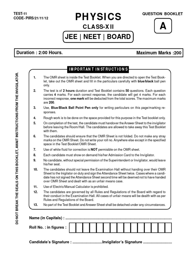 Test - 11 For 12th Class Current Electricity | PDF | Electrical ...