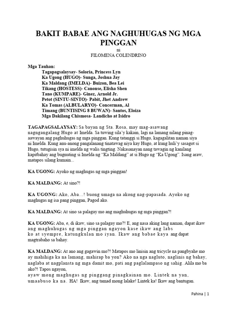 Bakit Babae Ang Naghuhugas NG Mga Pinggan Script | PDF