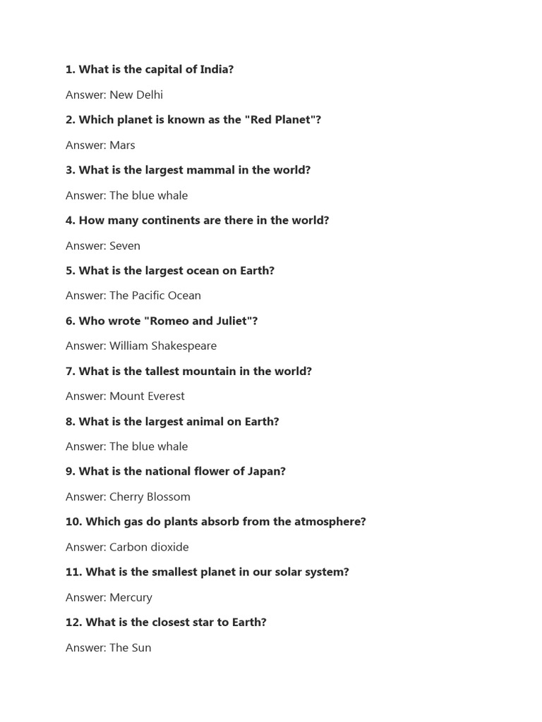 50 Quiz Questions Pdf Planets Earth