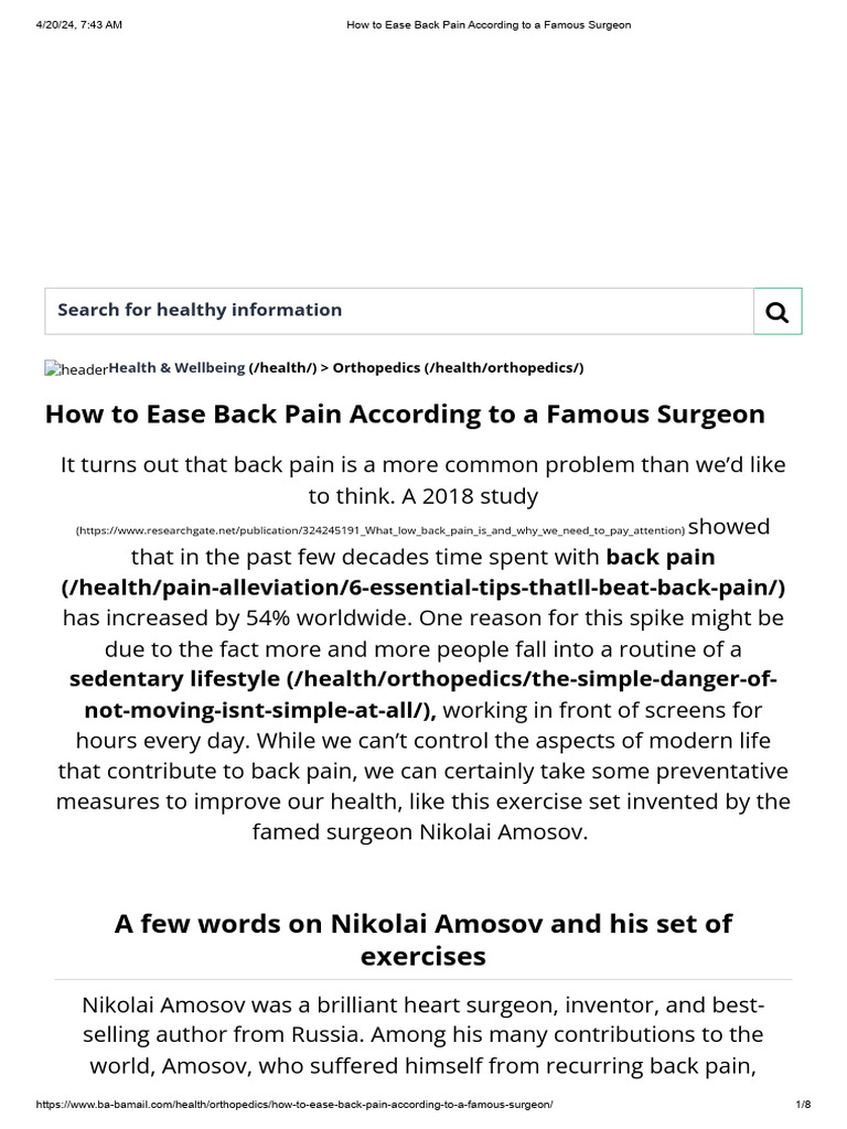 How To Ease Back Pain According To A Famous Surgeon | PDF | Orthopedic ...