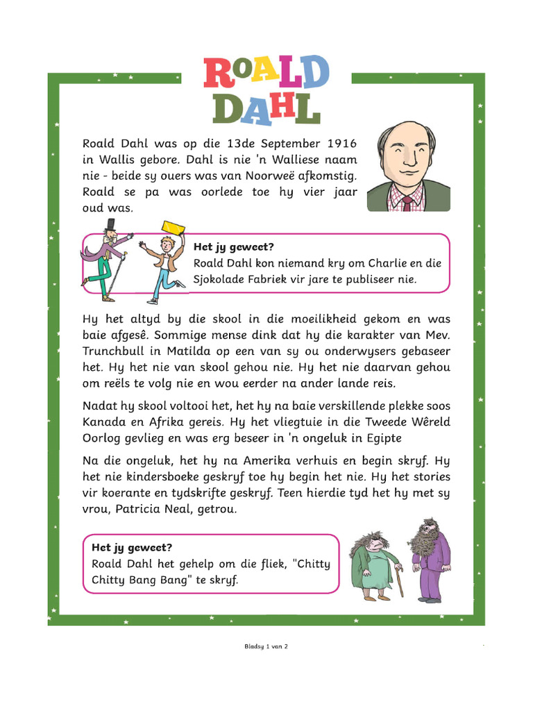 Roald Dahl Begrip Werkkkaart | PDF