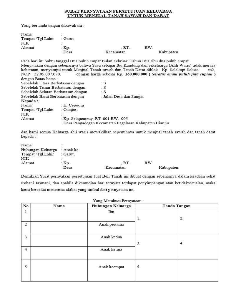 Surat Pernyataan Persetujuan Keluarga | PDF