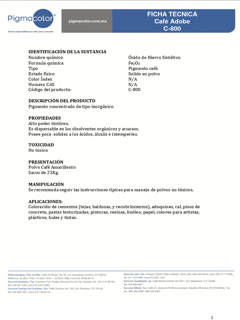 Pigmento Café Adobe C-800: Ficha Técnica | PDF | Pigmento | Sustancias ...