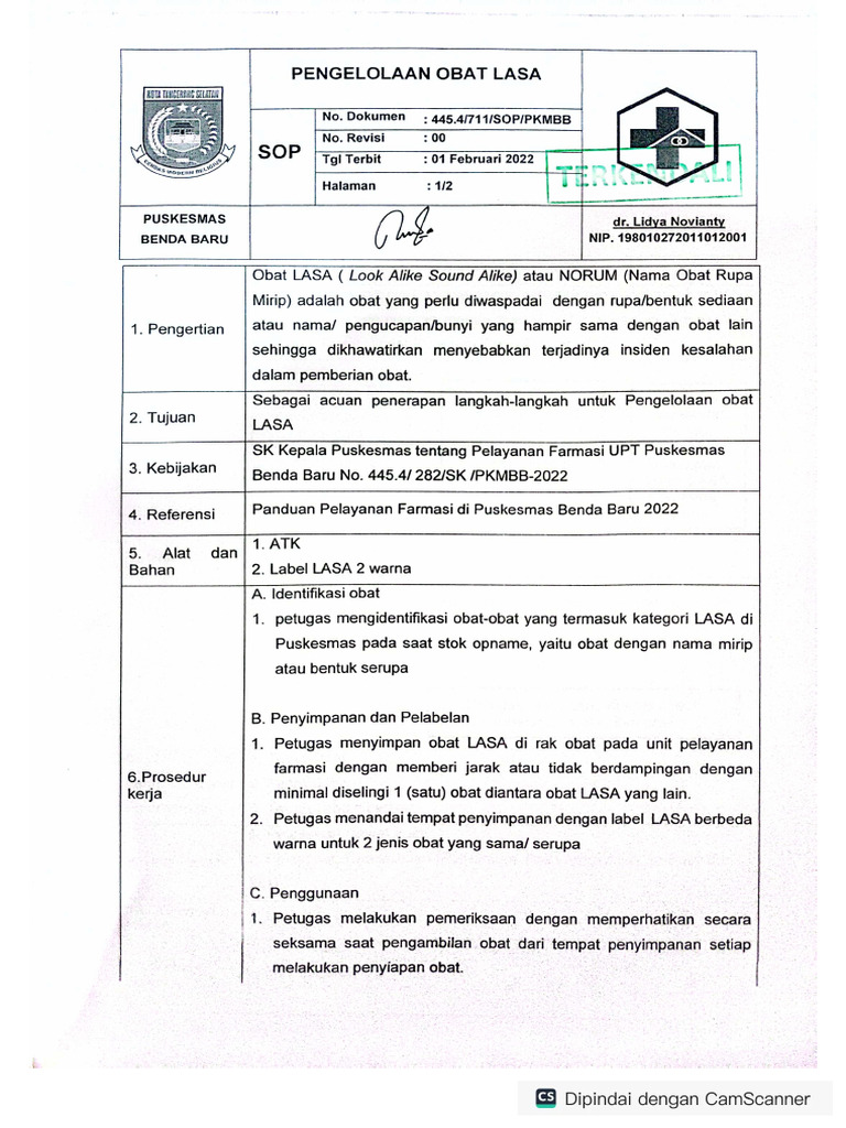 SOP Pengelolaan Obat Lasa | PDF