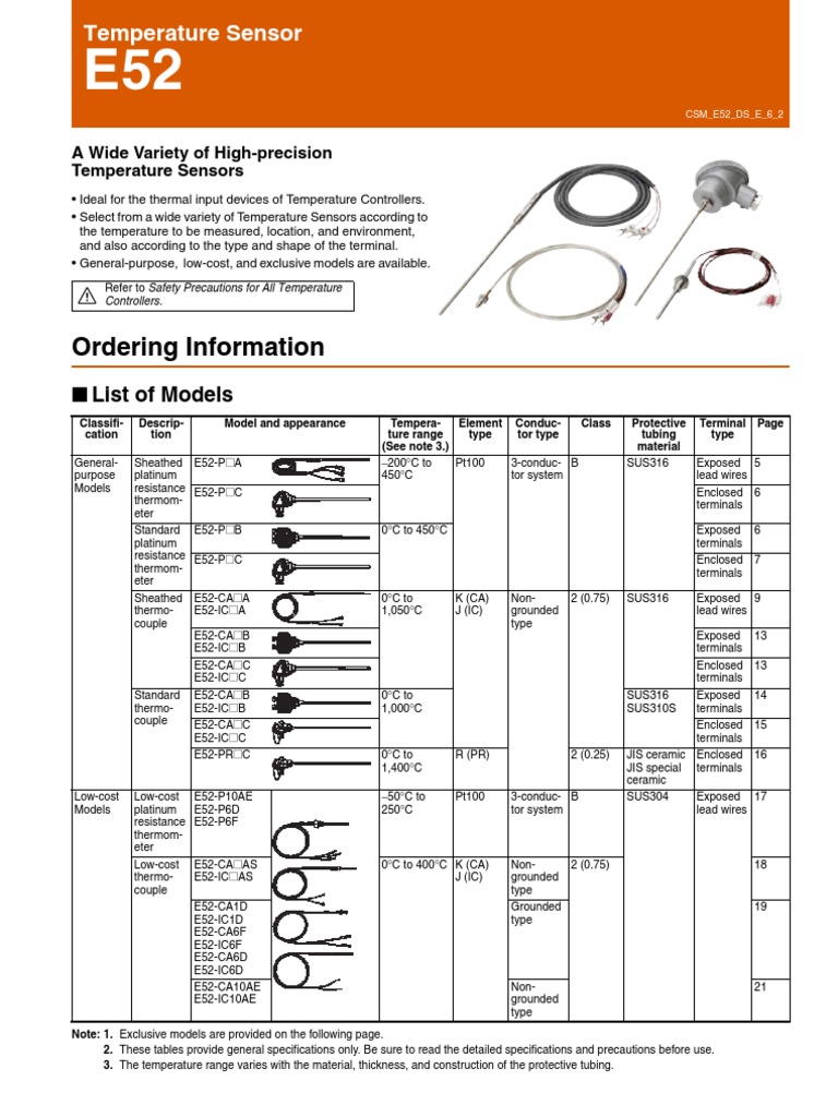 Ordering Information: Temperature Sensor | PDF | Thermocouple ...