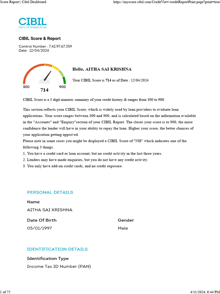Cibil Report | PDF | Finance & Money Management | Credit