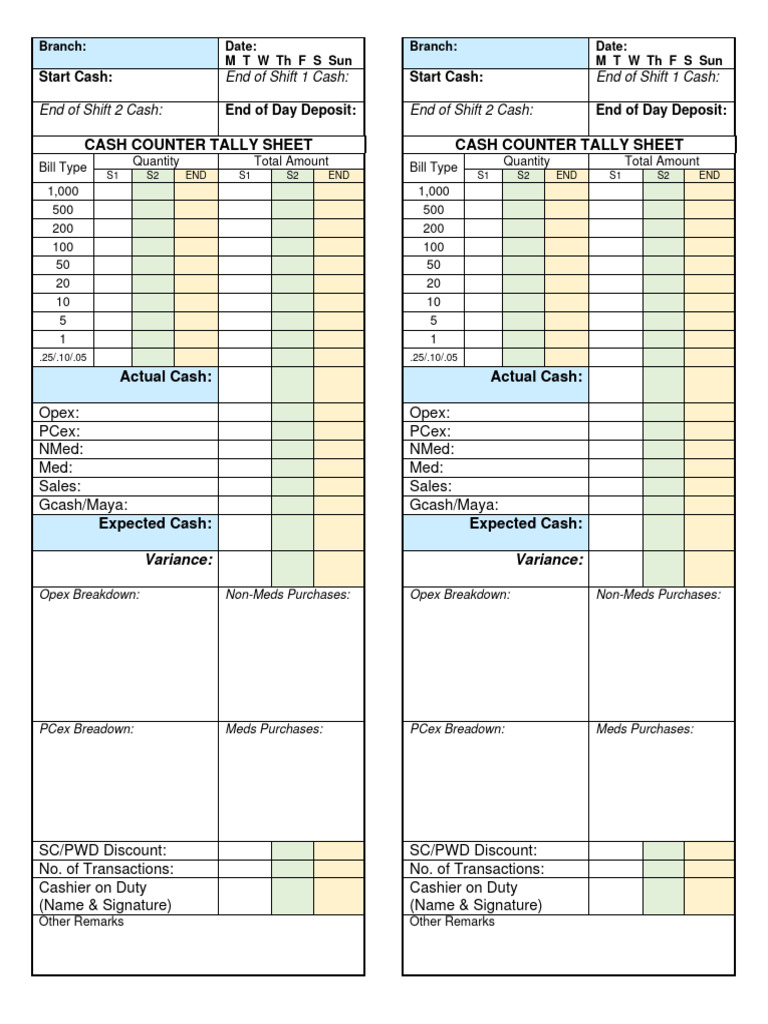 Cashier Cash Breakdown Slip | PDF | Money | Banking