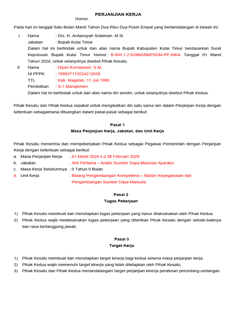 Format SPK PPPK Teknis Kabupaten Kutai Timur | PDF