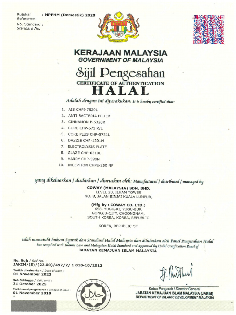 Halal Certificate Coway 2023-2025 | PDF