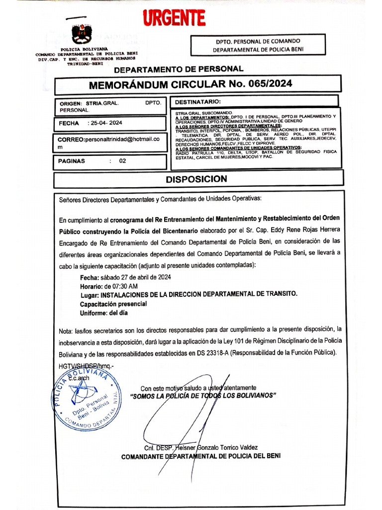 Memorandum Circular n.065-2024 Dpto. Personal | PDF