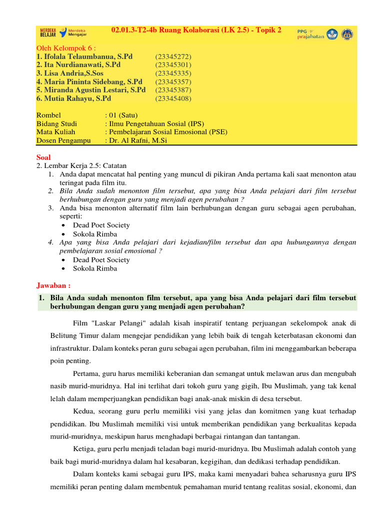 02.01.3-T2-4b Ruang Kolaborasi (LK 2.5) - MK Sosial Emosional - T2 Kel 6 (Mutia Rahayu) | PDF