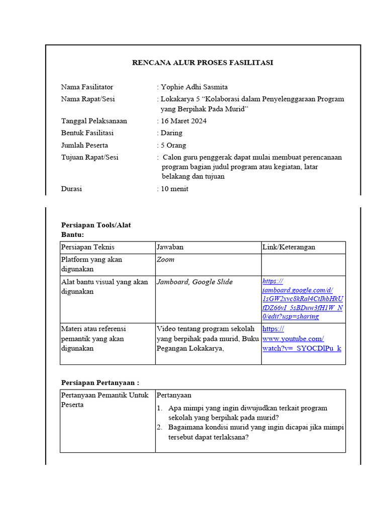 Yophie - M3 Templat Rencana Alur Proses Fasilitasi | PDF
