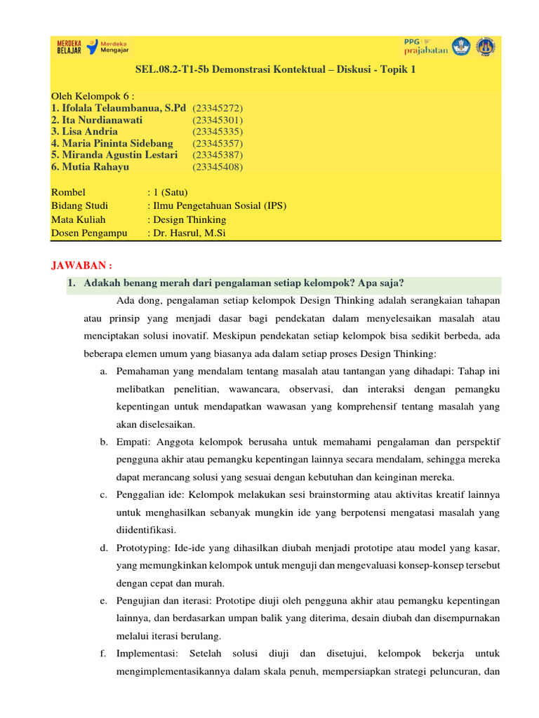 SEL.08.2-T1-5b Demonstrasi Kontektual - Diskusi - Topik 1 MK Design Thinking | PDF | Karier ...