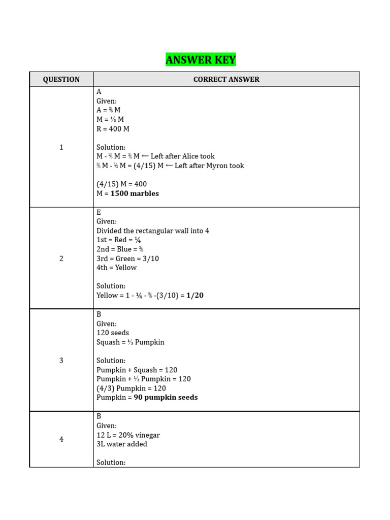 Week 1 Year 5 Math Extension Homework Answers | PDF | Vegetables