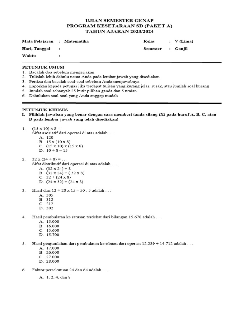 Kelas 5 Sem 1 - Matematika | PDF