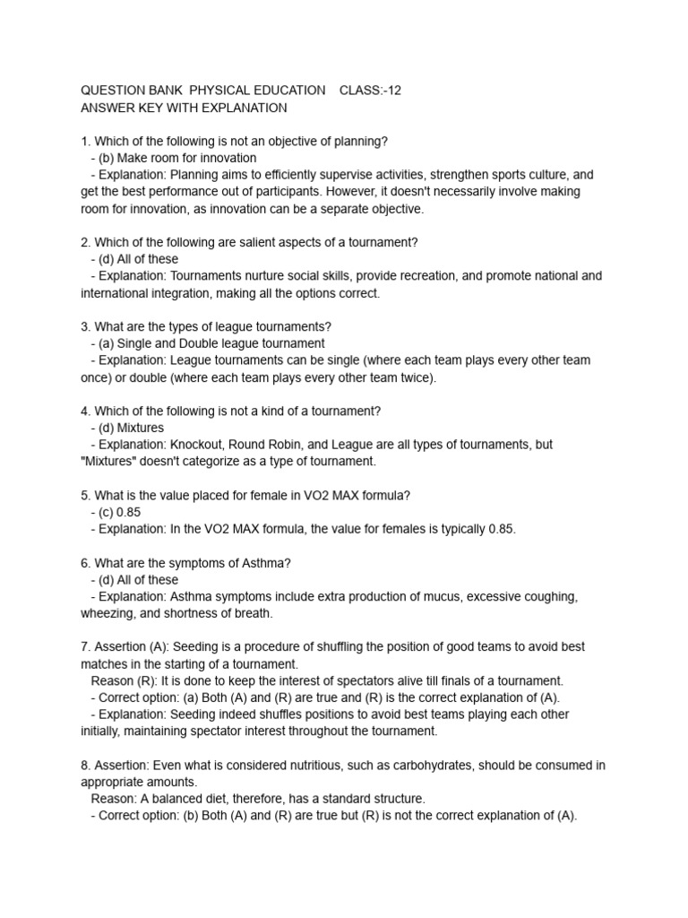 P.E Question Bank Answer Key | Download Free PDF | Anatomical Terms Of Motion