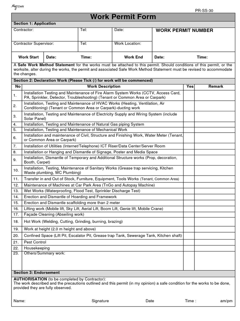Work Permit Form (Compulsory) | PDF | Civil Engineering | Building ...