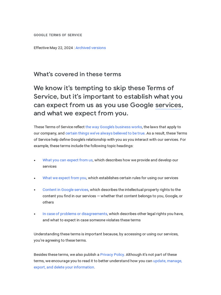 Google Terms of Service en | PDF | Legal Liability | Indemnity