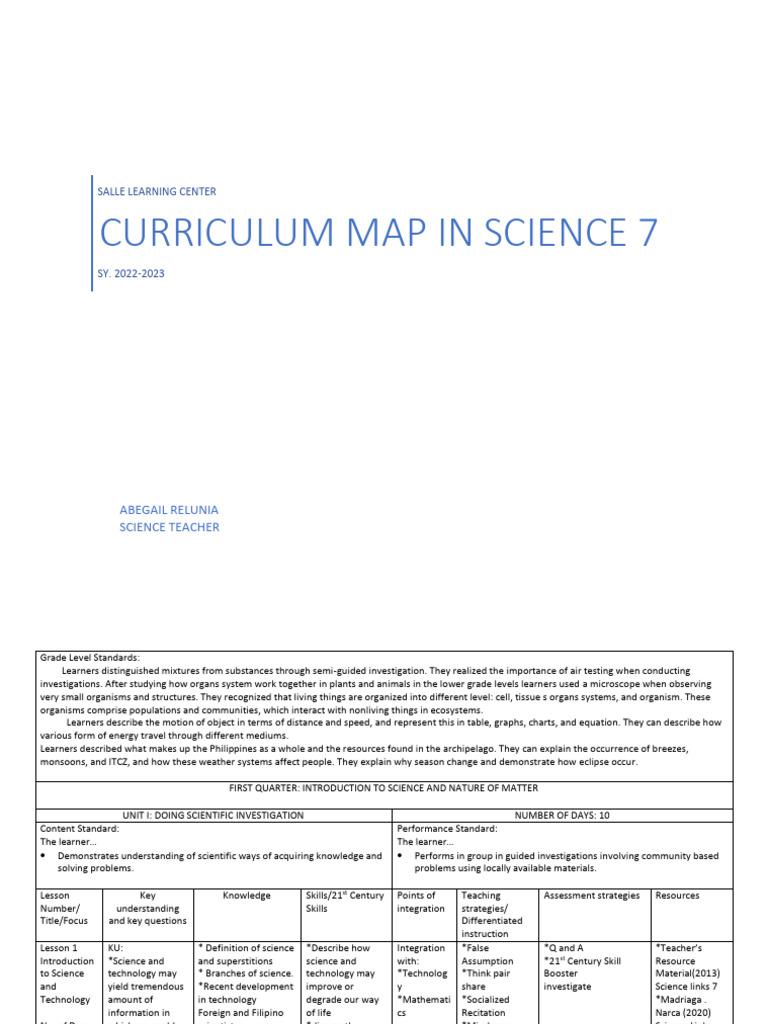 Grade Level Standards Cmap Grade 7 | PDF | Learning | Mixture