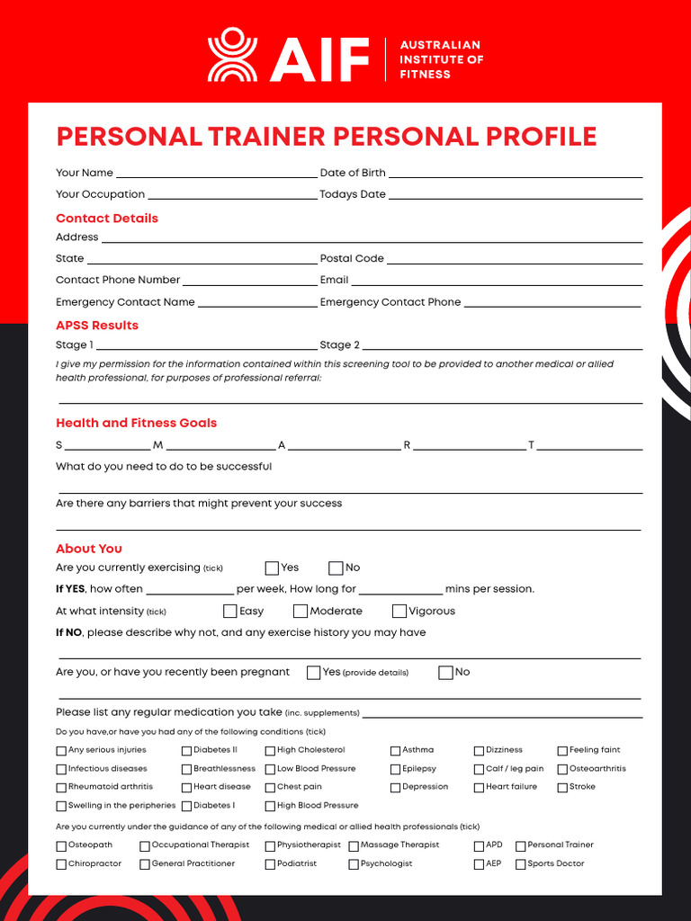 Personal Trainer Client Profile Form | PDF | Diet (Nutrition) | Diet & Nutrition