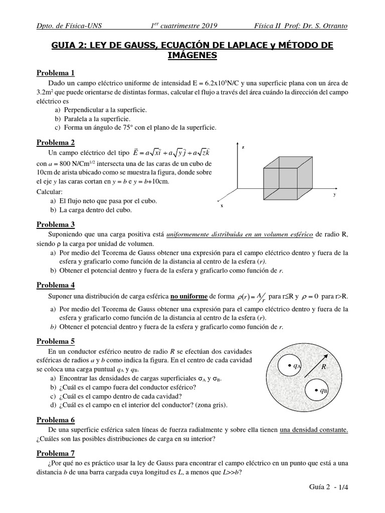 Guia2 2019 1c | PDF | Campo eléctrico | Esfera