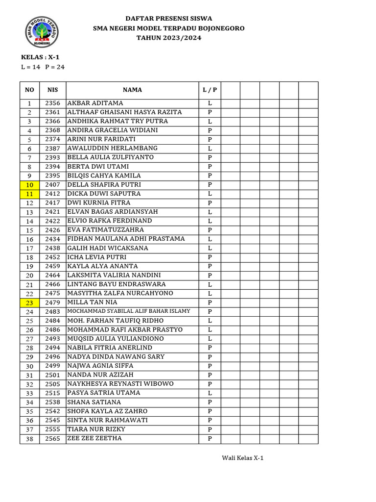 Presensi Siswa 2023-2024 | PDF