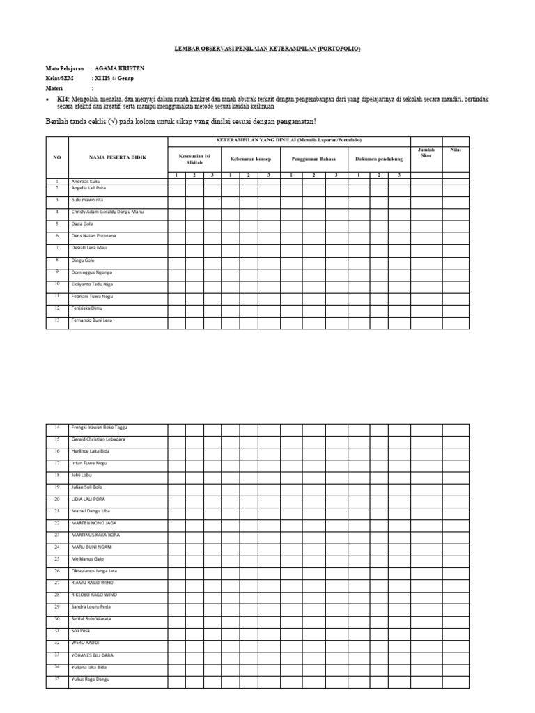 Penilaian Keterampilan Kls Xi | PDF