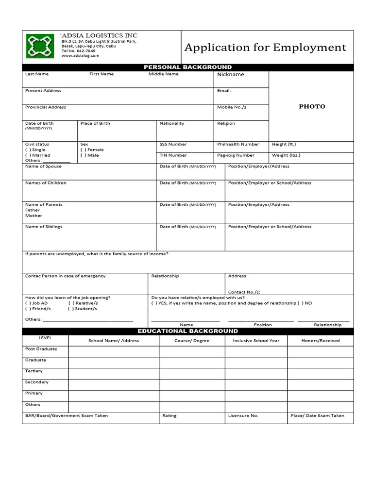ADSIA Application For Employment - Revised | PDF
