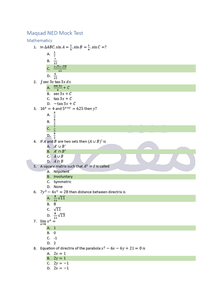 NED Mock Test: Math, Physics, Chemistry | PDF | Sleep | Insomnia