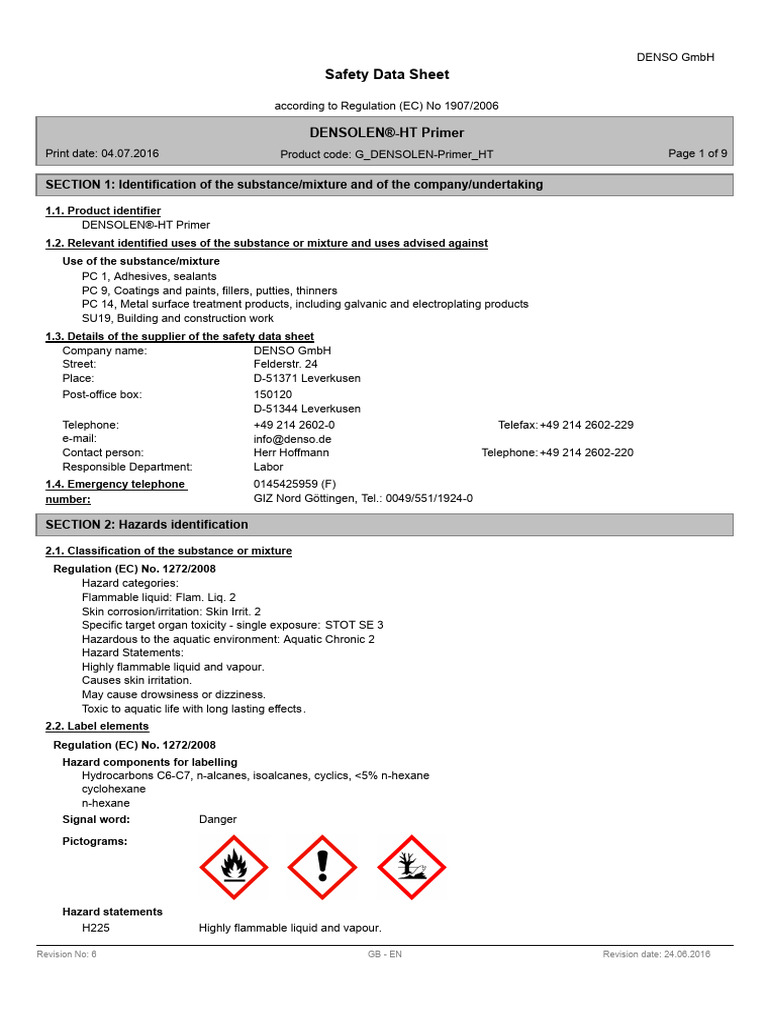 densolen primer ht_gb_ghs | PDF | Toxicity | Dangerous Goods