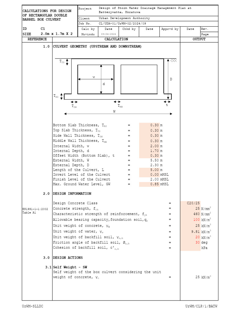 Double Barrel Box Culvert Design Analysis | PDF | Pressure | Civil ...