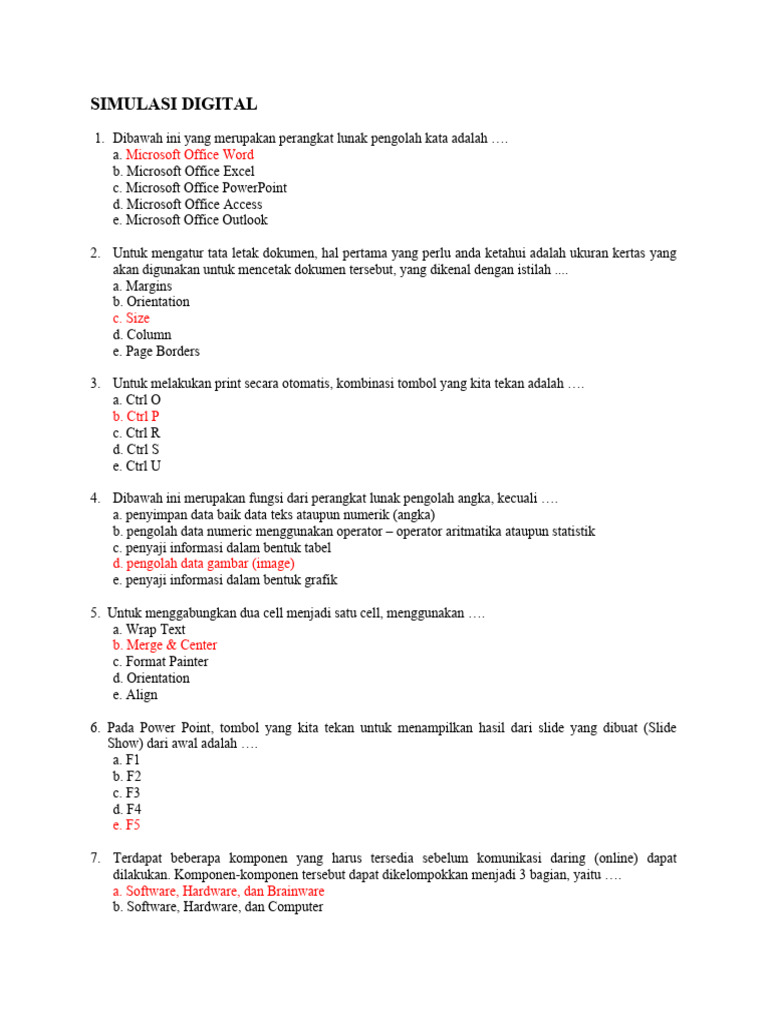 Contoh Soal Us Simdig 2023 | PDF