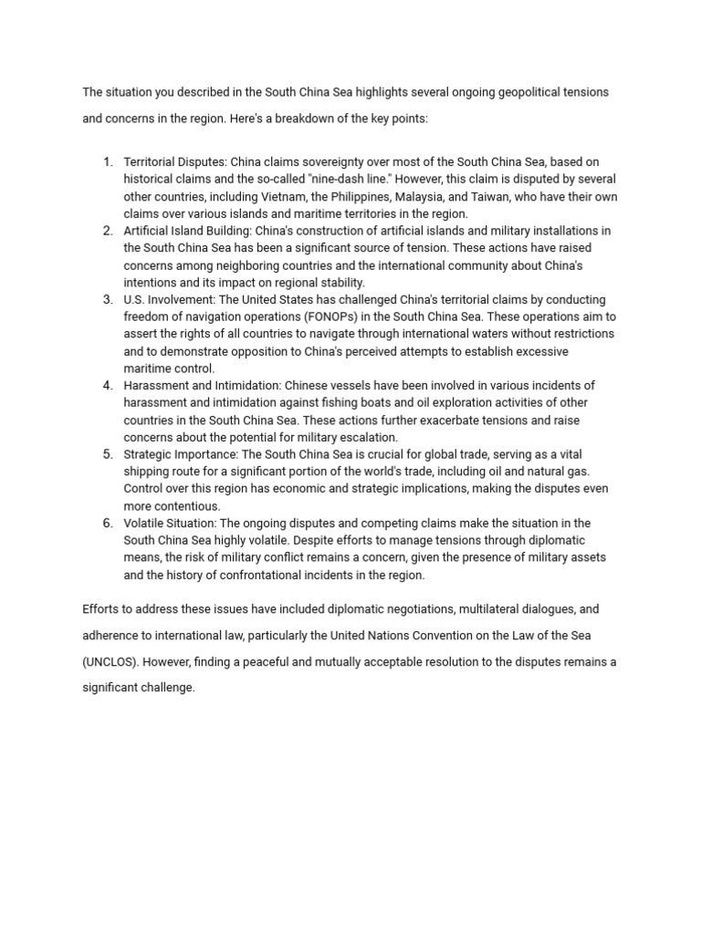 The Situation You Described in The South China Sea Highlights Several ...