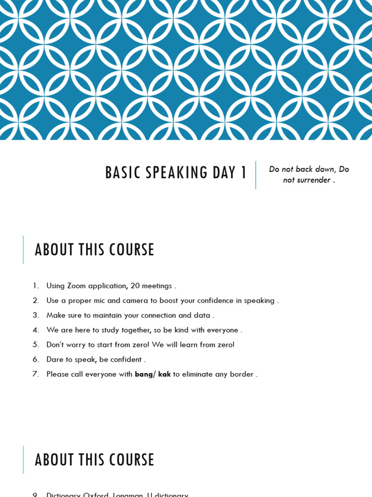 Basic Speaking Day 1 - Introduction | PDF | Language Arts & Discipline Basic Speaking Day 1 - Introduction | PDF | Language Arts & Discipline