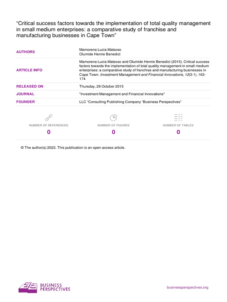 Critical Success Factors Towards The Implementation of Total Quality ...