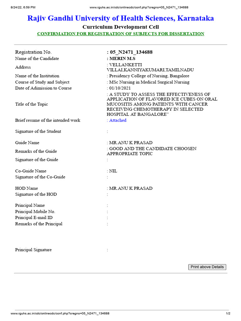 Merin M | PDF | Diseases And Disorders | Health Sciences