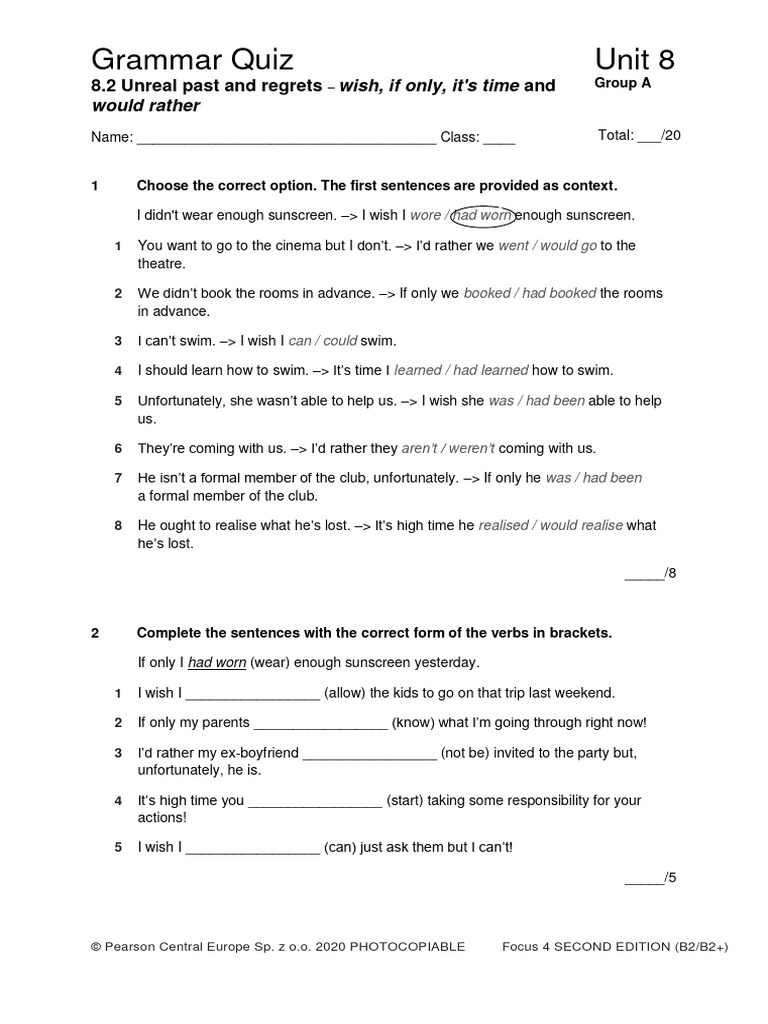Focus4 2E Grammar Quiz Unit | PDF | Linguistic Typology | Languages Focus4 2E Grammar Quiz Unit | PDF | Linguistic Typology | Languages