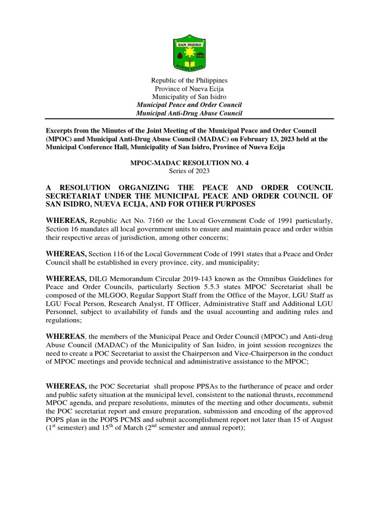 Municipal Peace and Order Council Municipal Anti-Drug Abuse Council ...