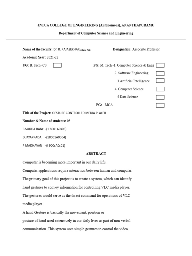 Gesture-Controlled Media Player Project | PDF | Computers