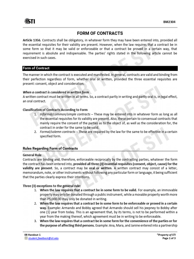 08 - Handout - 1 (31) Law | PDF | Consent | Law Of Obligations