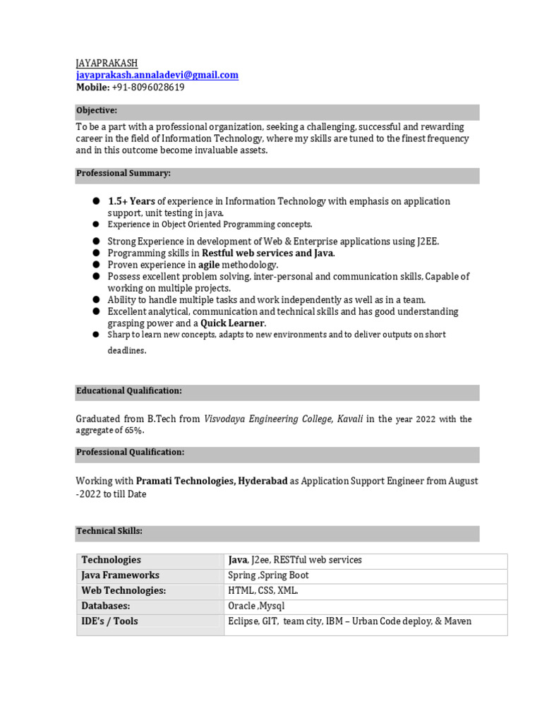 JayaPrakash Resume | PDF | Java (Programming Language) | Web Service