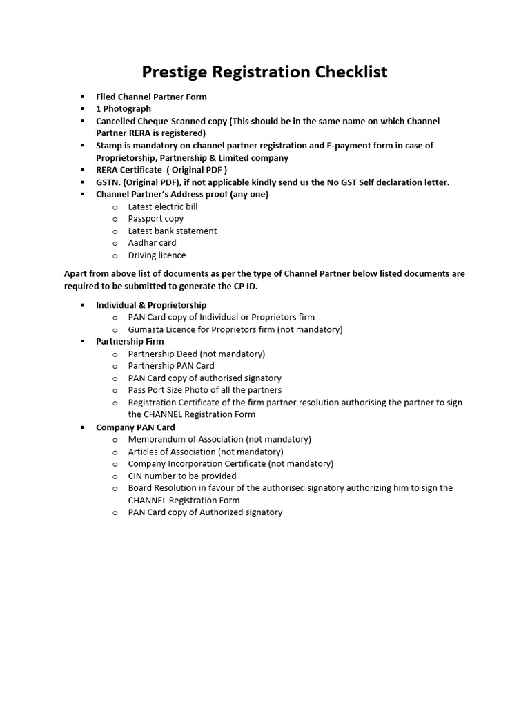 prst reg Checklist | PDF