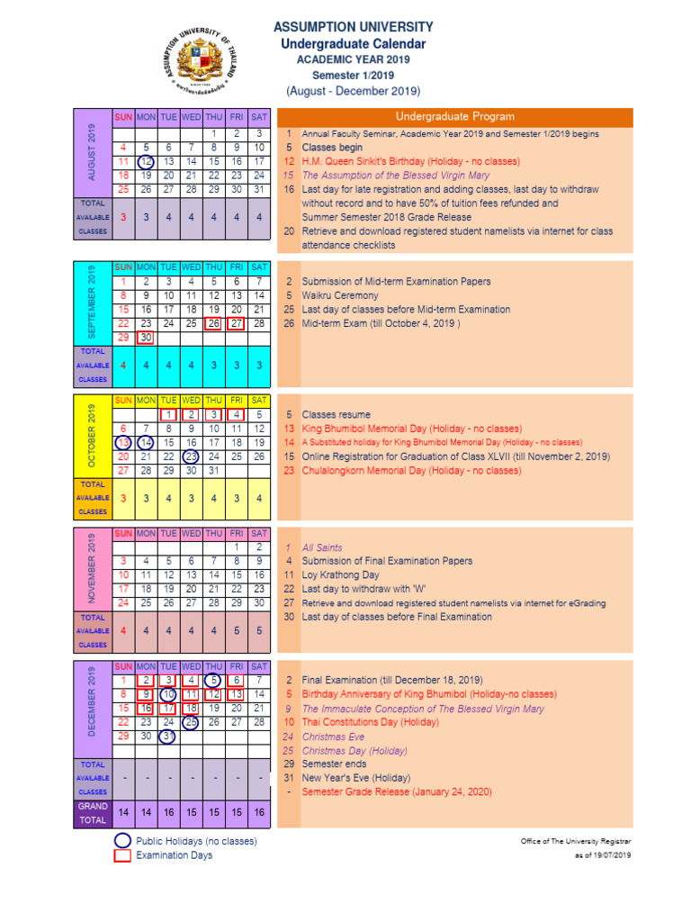 Calendar Academic Year 2019 Semester 1 | PDF | Academic Term | Holidays