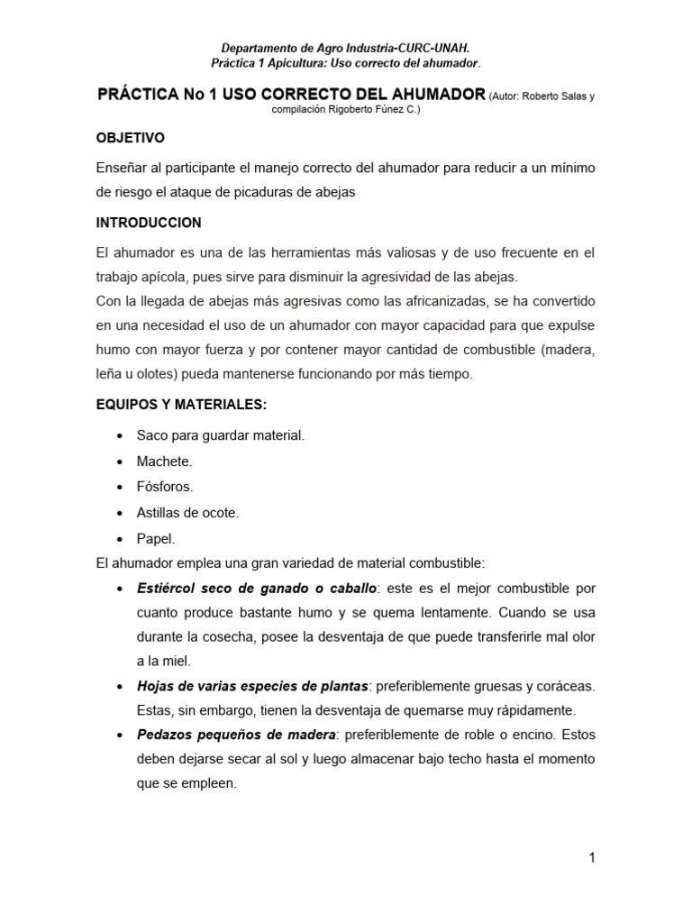 Pract # 1 Uso Ahumador | PDF | Apicultura | Colmena